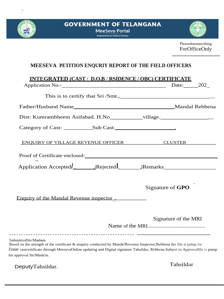 Meeseva Cast Certificate Enquiry Report | PDF