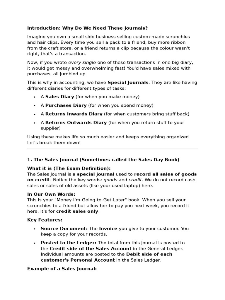 Sales, Purchases, Return Inwards and Return Outwards Journal | PDF ...