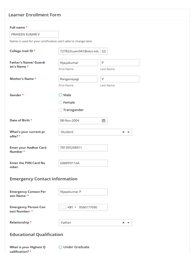 Learner Enrollment Form Template | PDF | Identity Politics | Human Rights