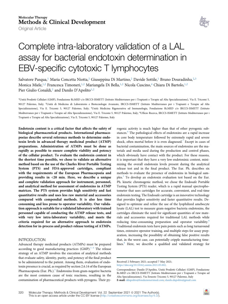 Complete Intra-Laboratory Validation of A LAL Assa | PDF ...