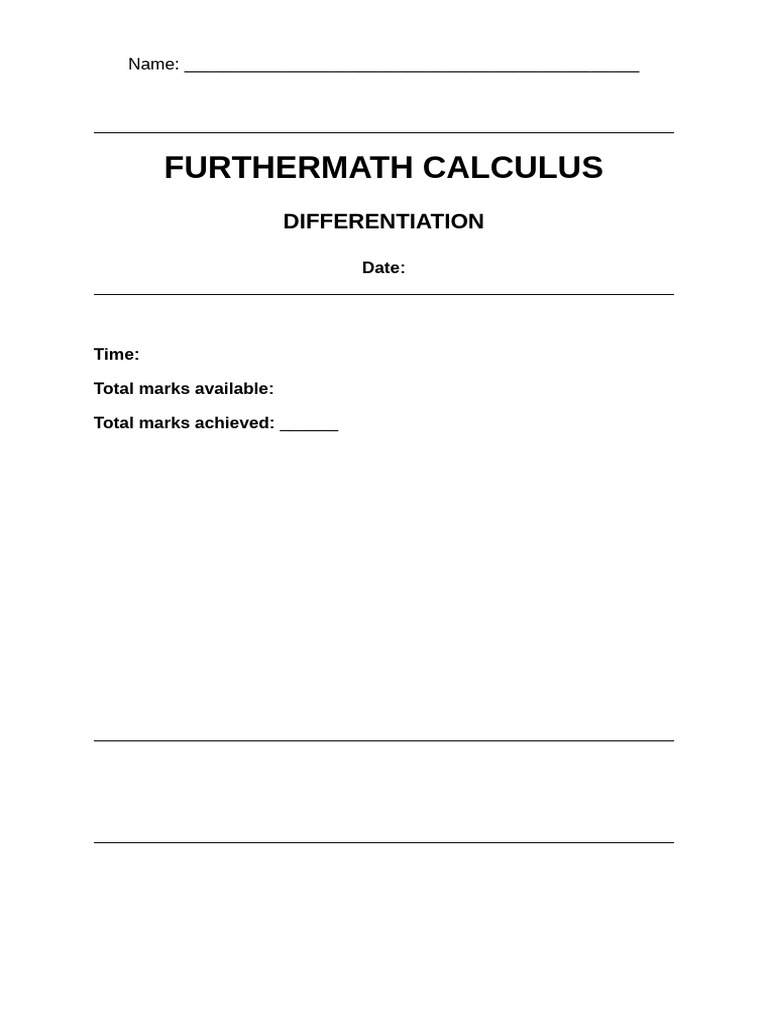 Furthermath Calculus Differentiation Exam | PDF | Area | Sphere