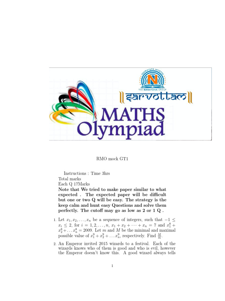 2023 Rmo Mock GT 1 QP | PDF | Triangle Geometry | Euclidean Plane Geometry