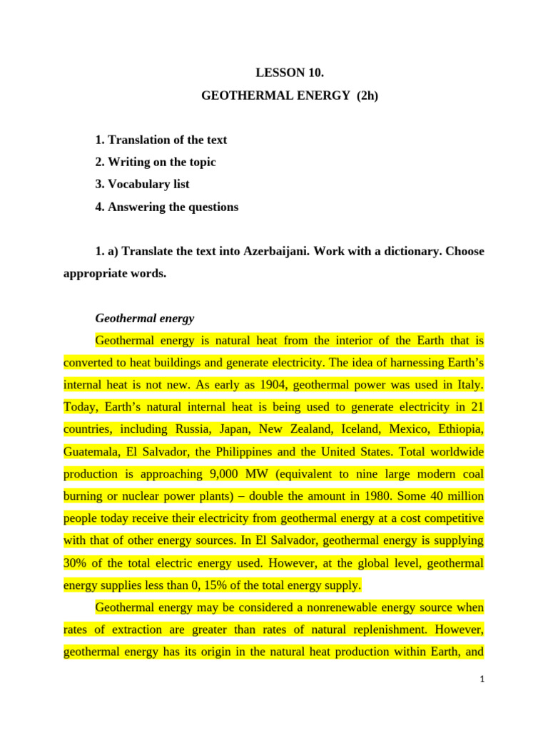 Lesson 10. Geothermal Energyy | PDF | Geothermal Energy | Energy ...