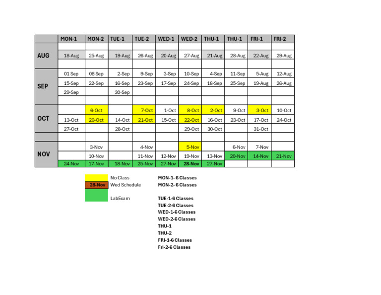 Classes Schedule | PDF