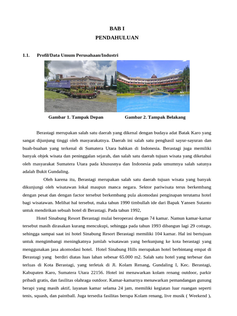 Hotel Sinabung Resort Berastagi: Fasilitas & Tarif | PDF
