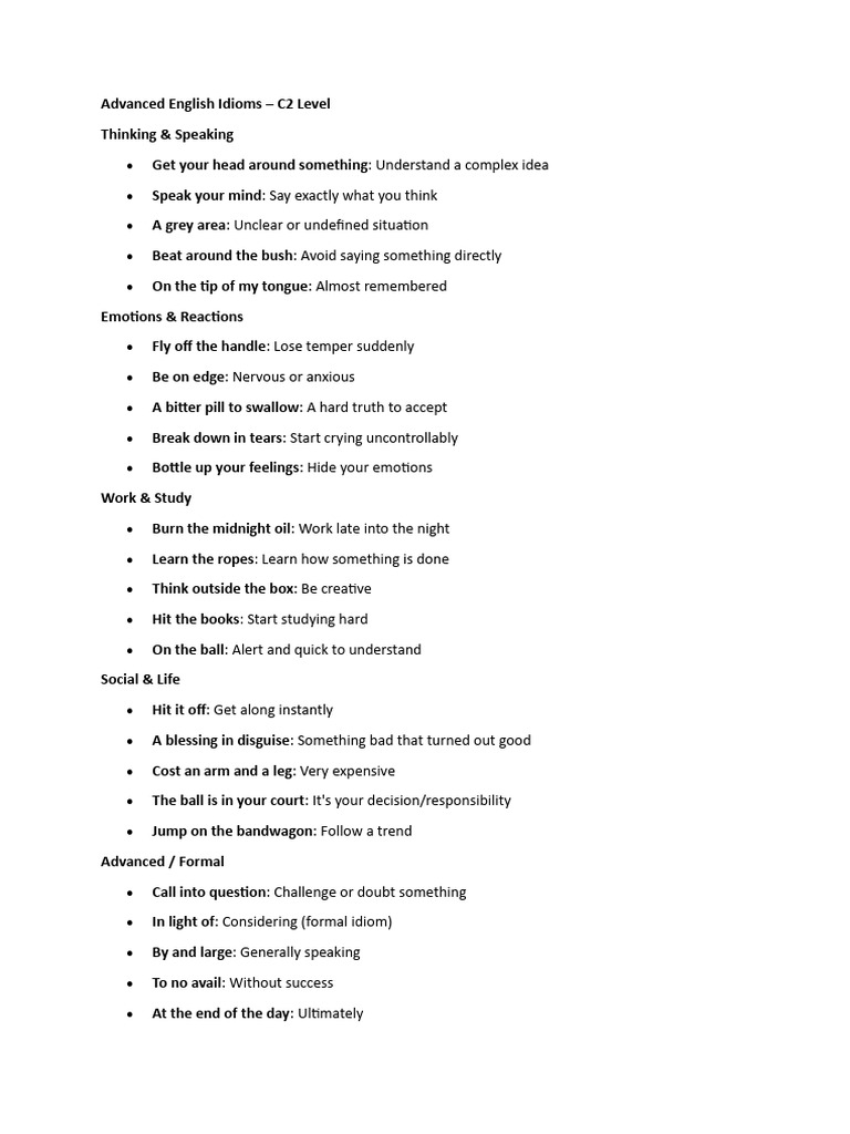 Advanced English Idioms | PDF