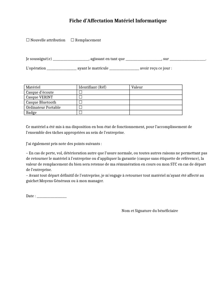 Fiche Affectation Materiel Informatique | PDF