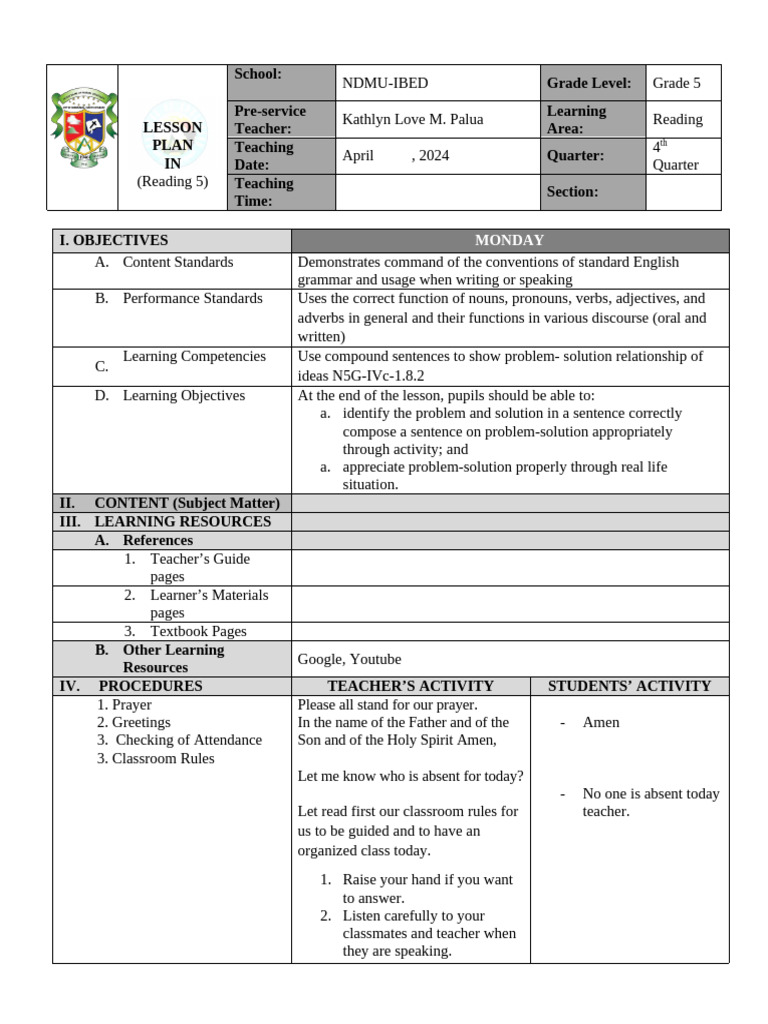 Problem - Solution Relationship of Ideas - SUMMATIVE | PDF | Sentence ...
