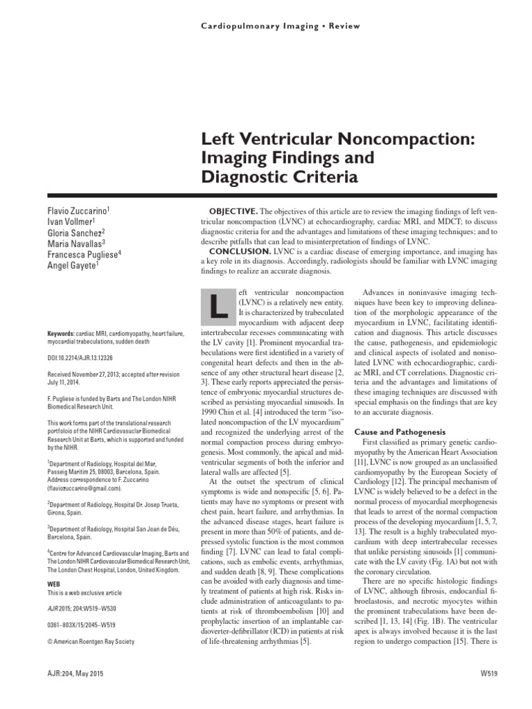 Left Ventricular Noncompaction: Imaging Findings and Diagnostic | PDF ...