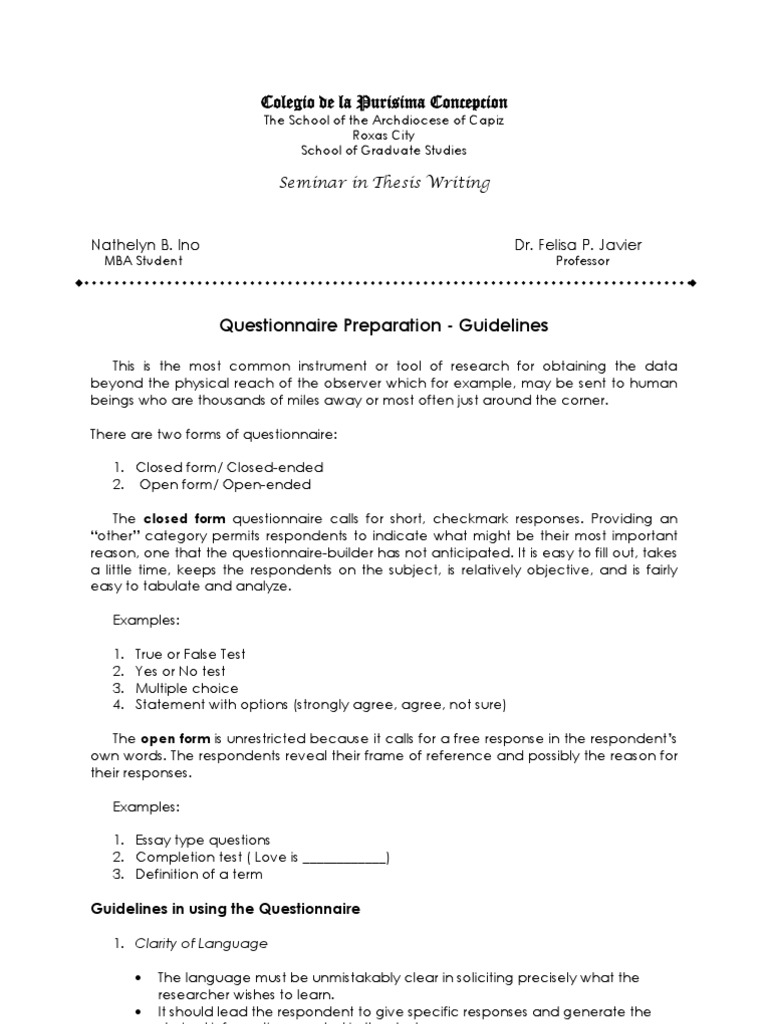 Guidelines for Effective Questionnaire Design | PDF | Questionnaire ...