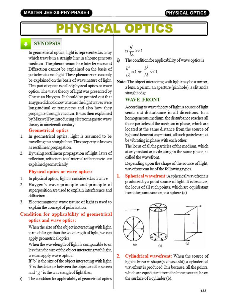 Wave Optics Pdf Optics Light