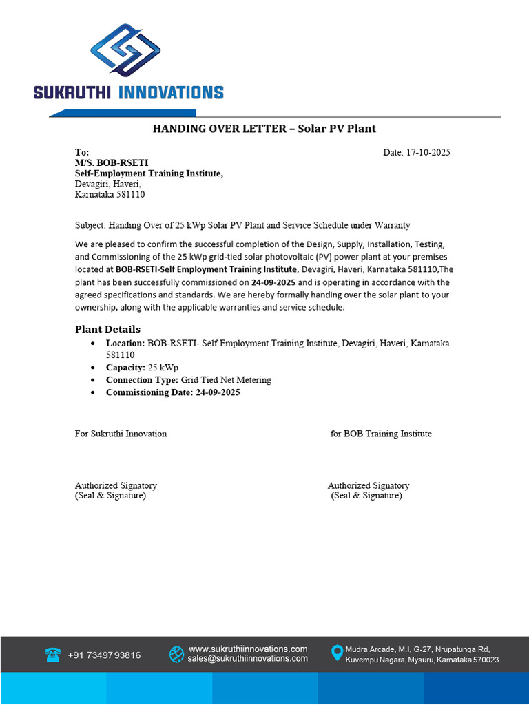 Handing Over Letter | PDF