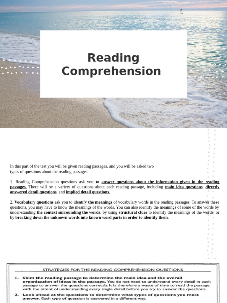 Reading Comprehension Skills Guide | PDF | Telegraphy | Reading ...