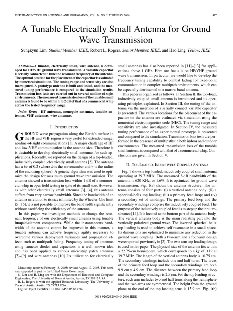 A Tunable Electrically Small Antenna For Ground Wave Transmission | PDF ...