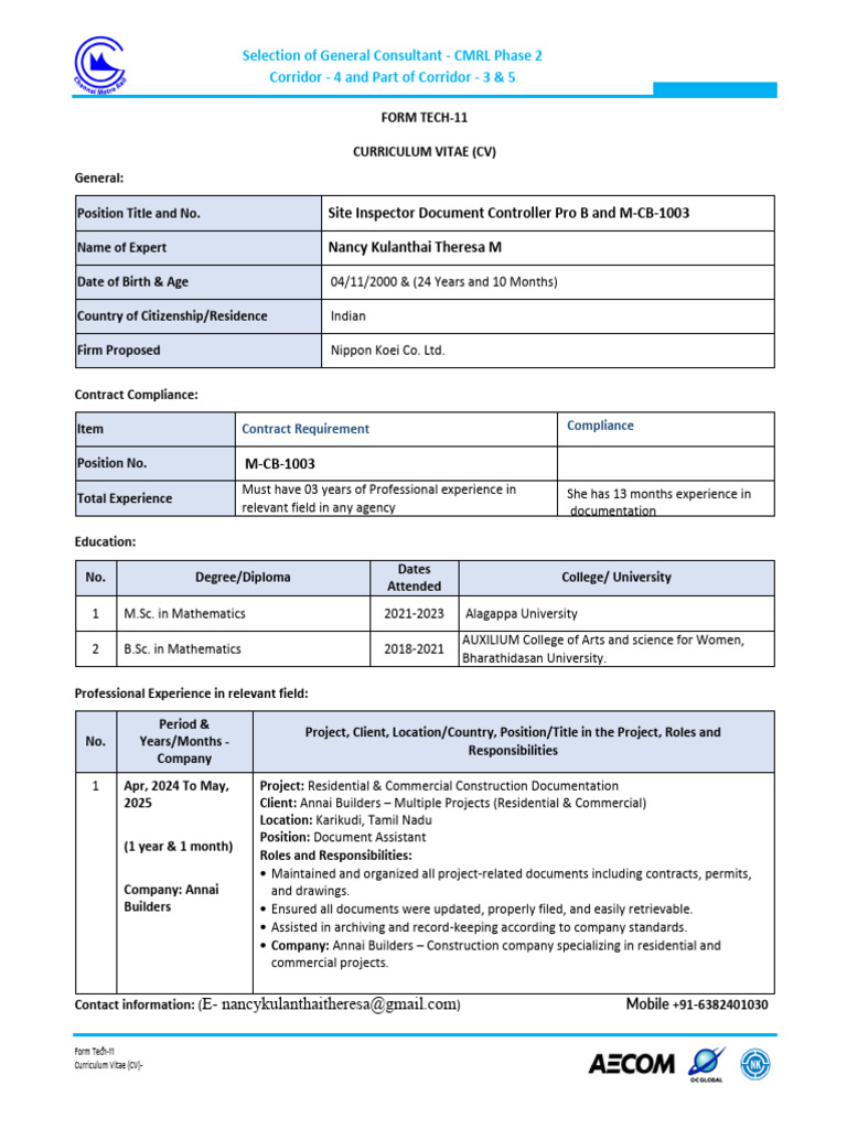 CMRL-GC2 - NK - Document Controller - Pro B and M-CB-1003 - Nancy ...