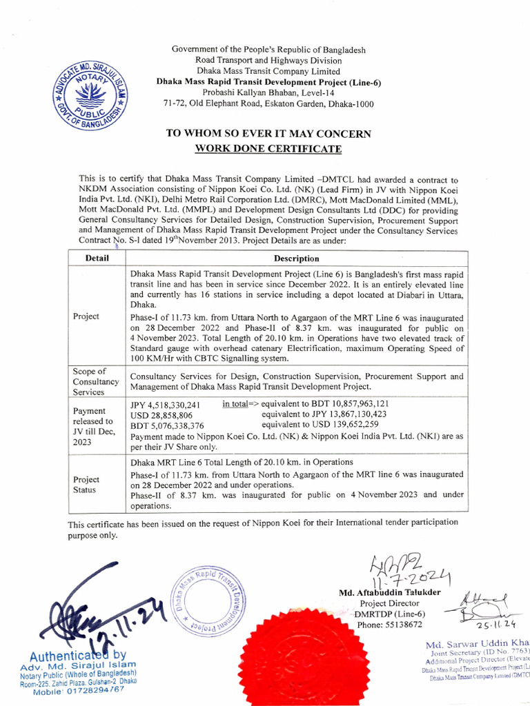 Certificate - Dhaka Line-6 | PDF