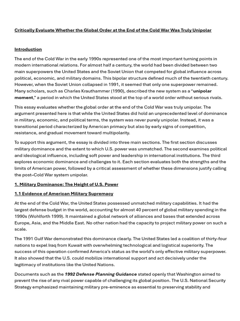 Critically Evaluate - Cold War.... | PDF | Polarity (International ...