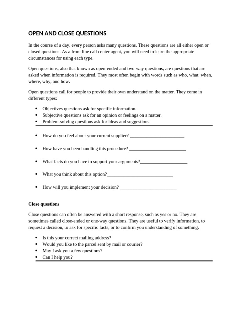 Open vs Closed Questions in Call Centers | PDF | Question | Cognition
