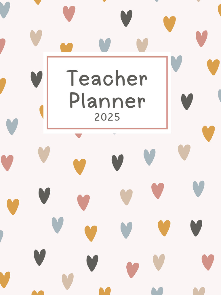 Teacher Planner 2025 in Pink and Grey Hearts Pattern Style | PDF ...