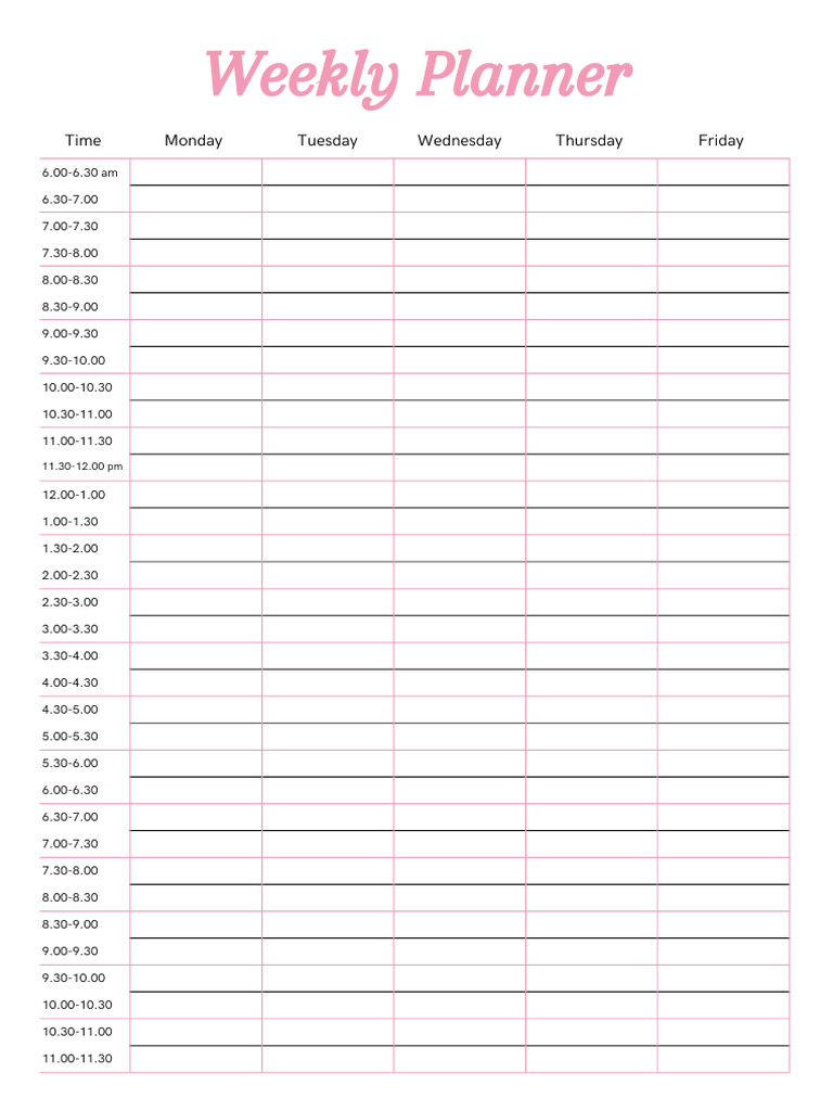 Pink and White Weekly Planner | PDF