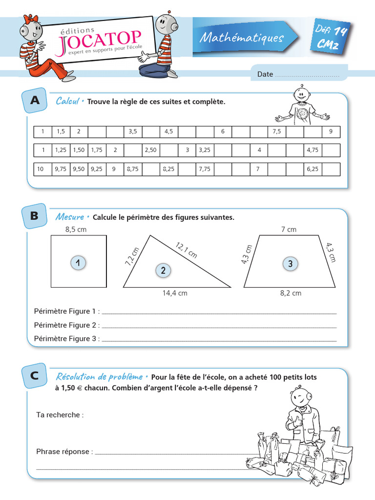 Exercices de mathématiques CM2 : suites et périmètres | PDF