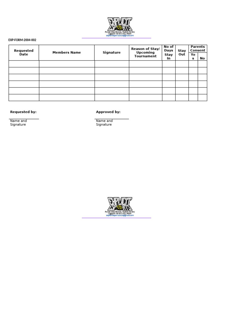 Tournament Stay Request Form | PDF