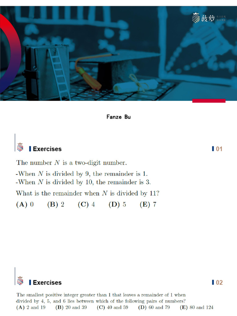 AMC8 Tutorials 11 Remainders Without Modole | PDF