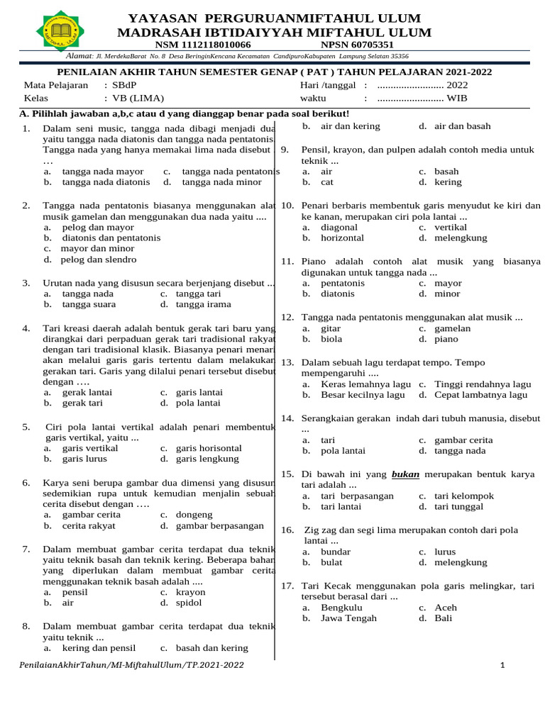 PAT SBdP GENAP 2021 2022 | PDF