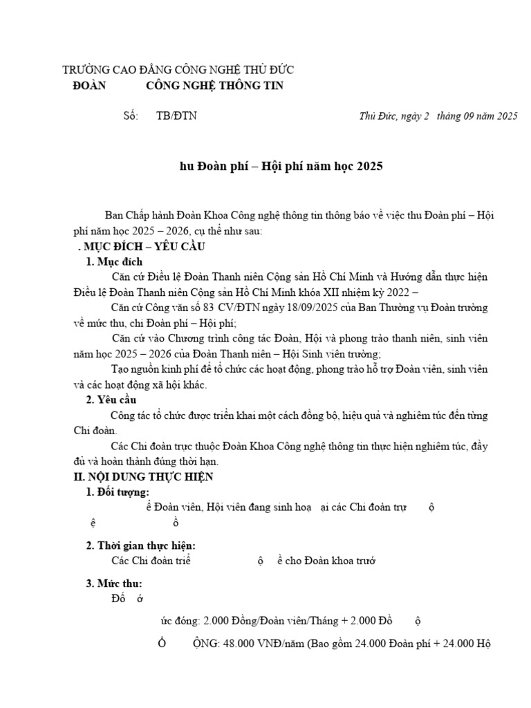 Thong Bao Thu Doan Phi Hoi Phi NH 25 26 | PDF