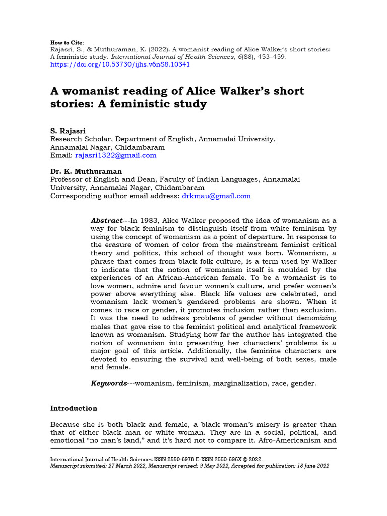 A Womanist Reading of Alice Walkers Shor Fb826337 | PDF | Feminism ...