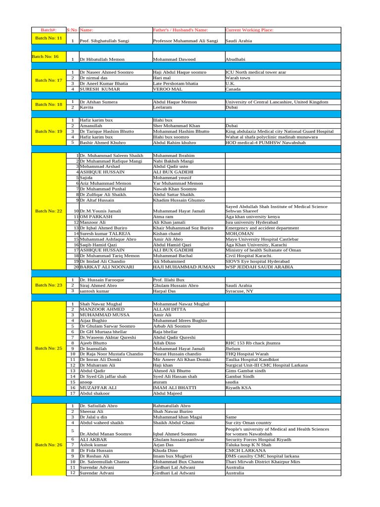 Medical Professionals Batch List | PDF
