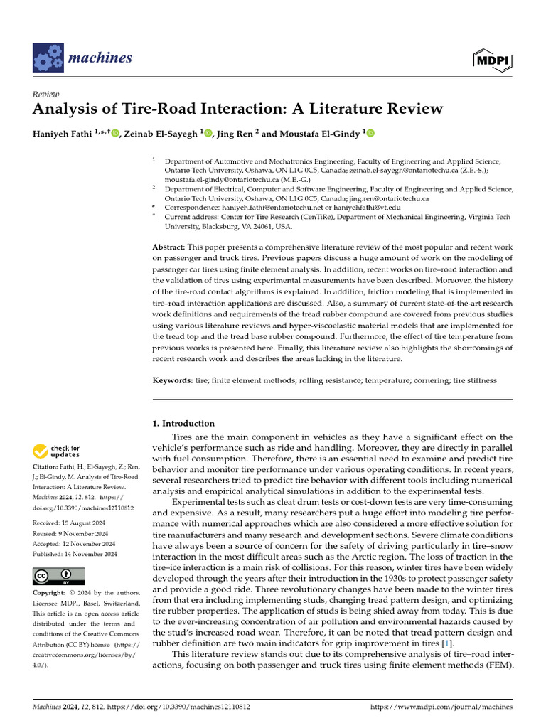 Analysis of Tire-Road Interaction - A Literature Review | PDF ...