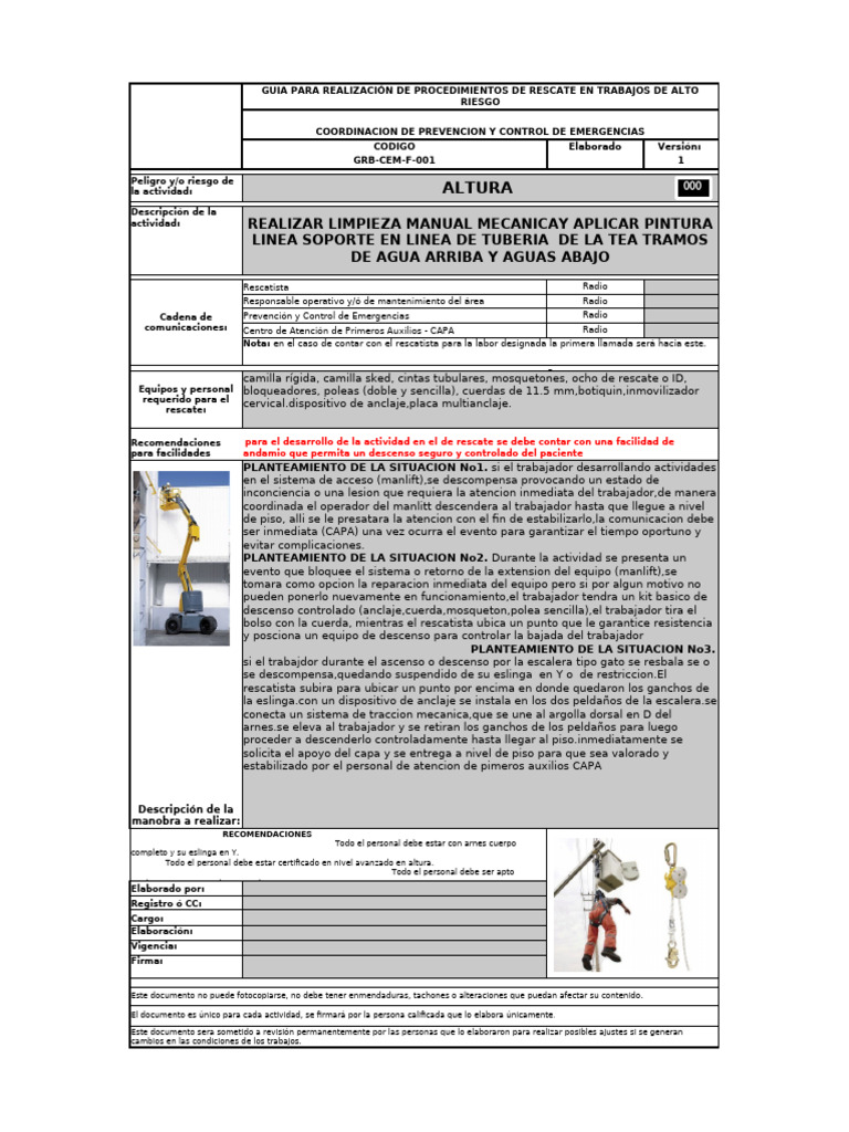 1 Plan de Rescate Manlift | PDF | Primeros auxilios