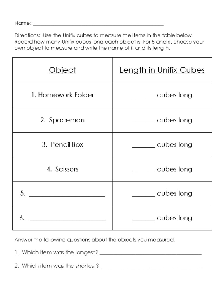 Measurement Unifix Cubes | PDF