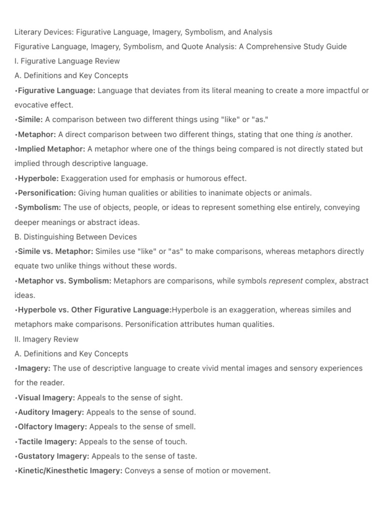 Figurative Language and Symbolism Guide | PDF | Metaphor | Senses
