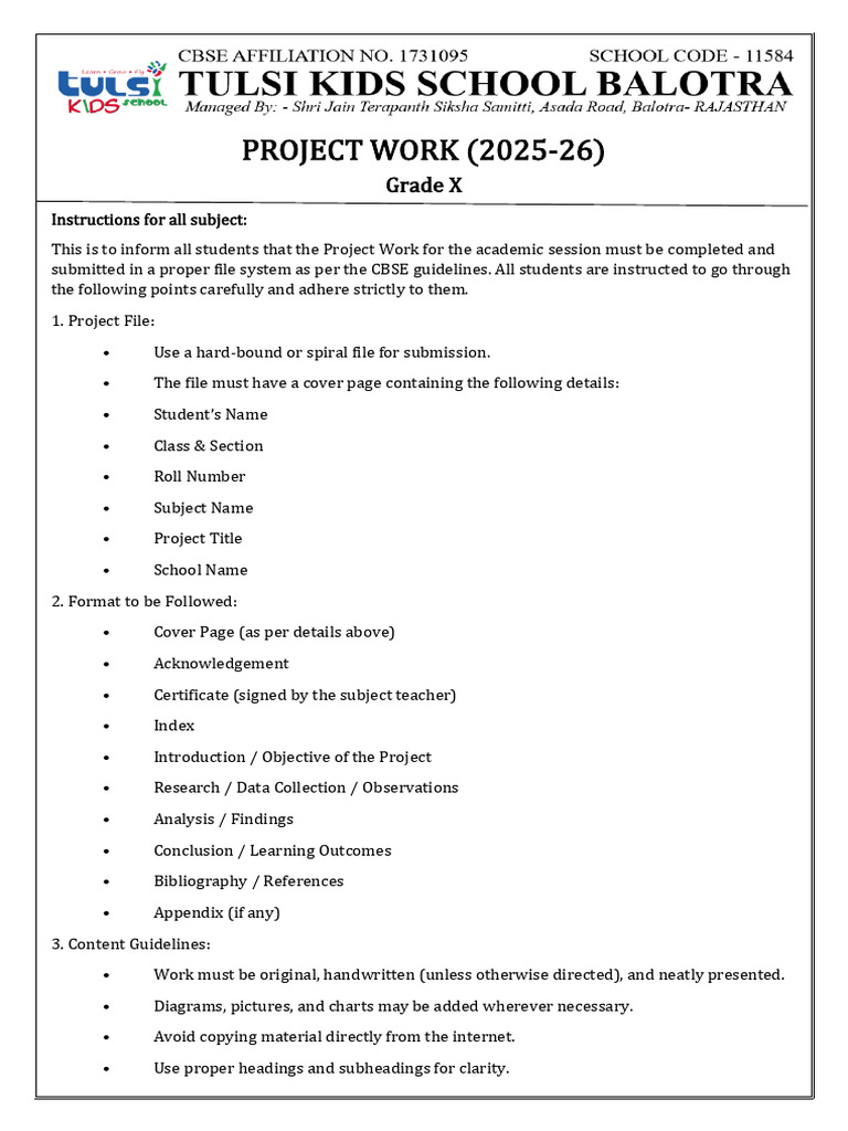 Project Work Guidelines for Grade X | PDF | Quadratic Equation ...