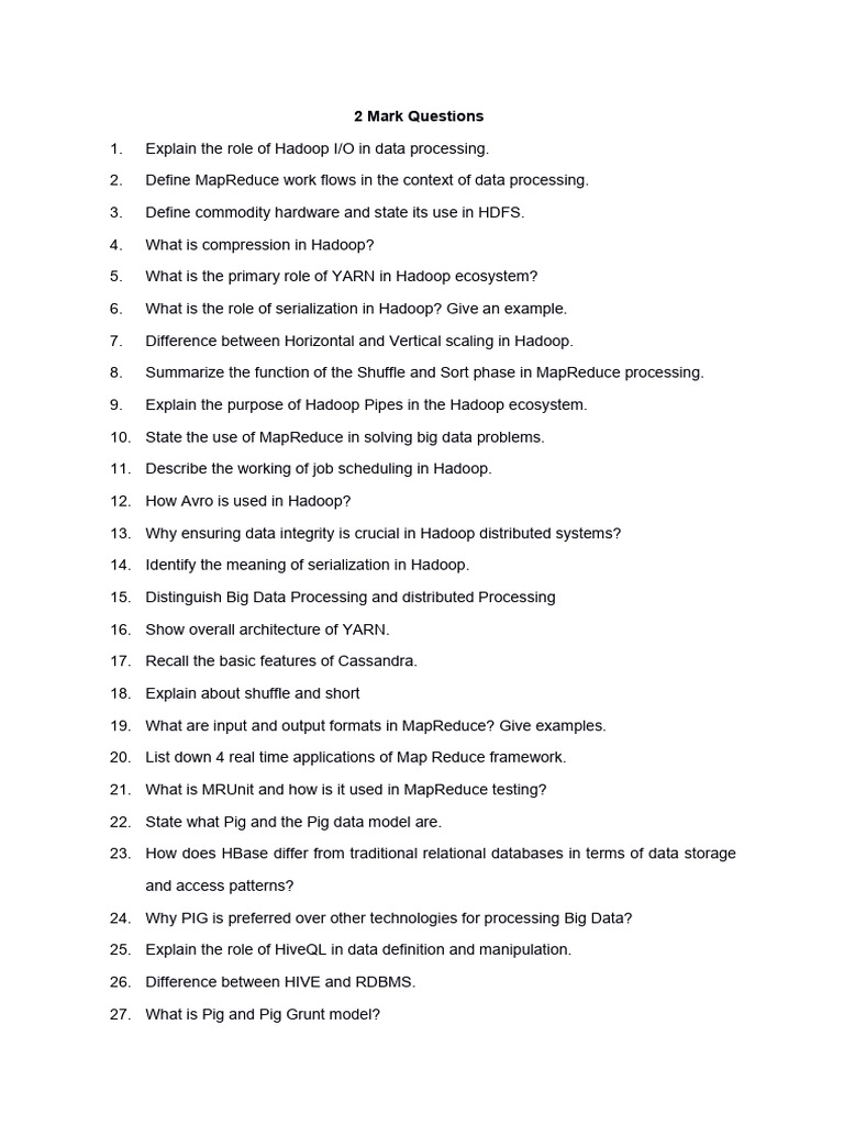 BDA Unit-3, 4 & 5 Question Bank | PDF | Apache Hadoop | Map Reduce