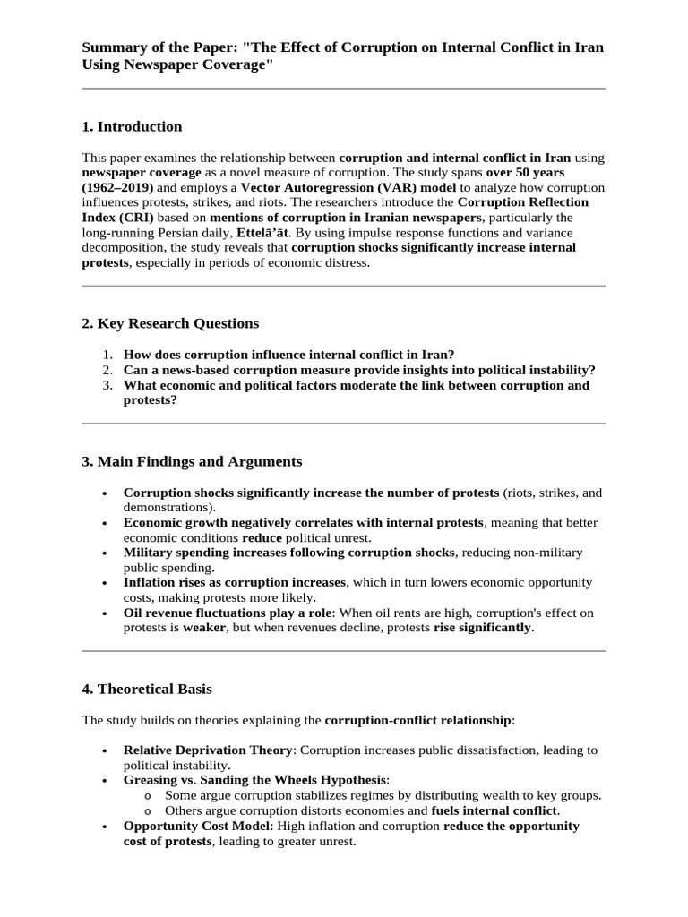 The Effect of Corruption On Internal Conflict in Iran UsingNewspaper ...