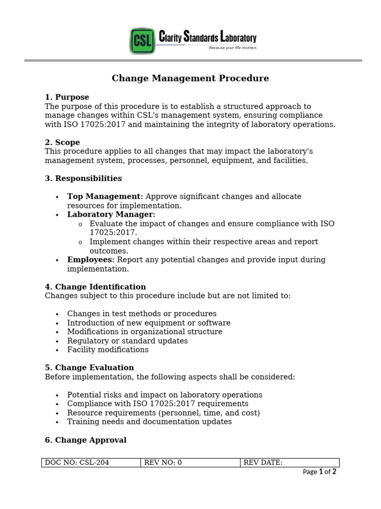 ISO 17025 Change Management Guide | PDF | Change Management ...