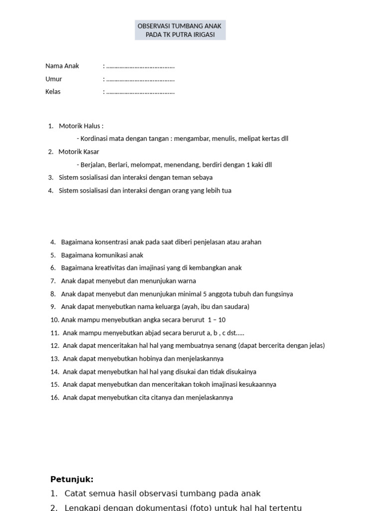 PANDUAN OBSERVASI TUMBANG | PDF