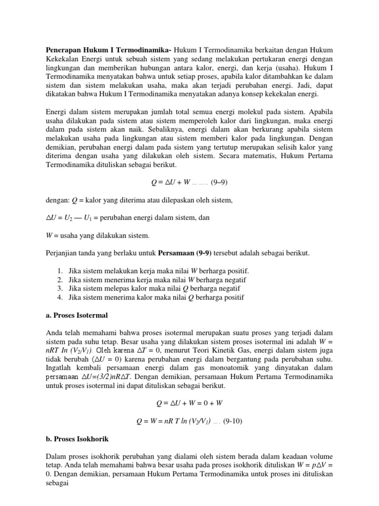 Penerapan Hukum I Termodinamika | PDF