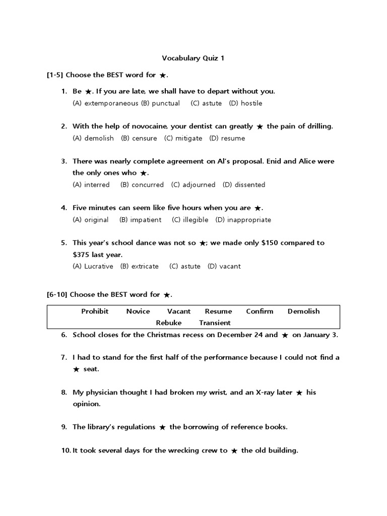 Vocab Quiz 1 | PDF