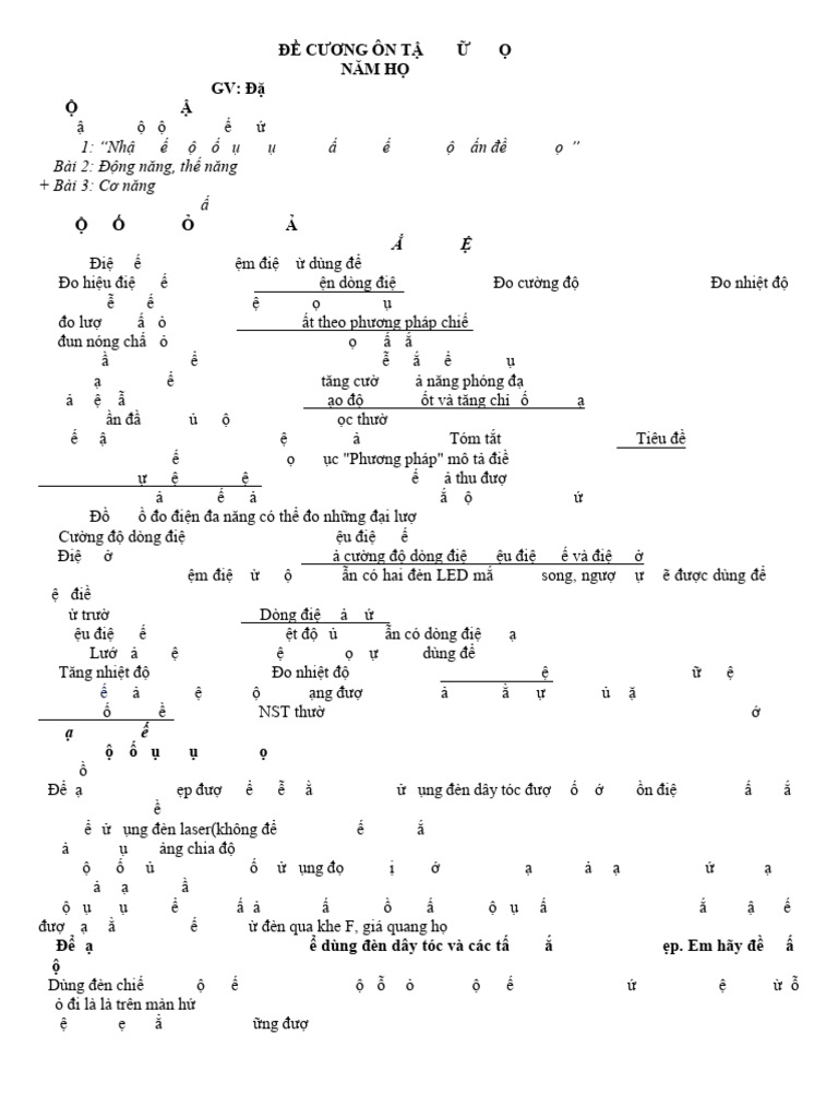 Đề Cương Gk 1 Khtn Lý 9-Quý | PDF
