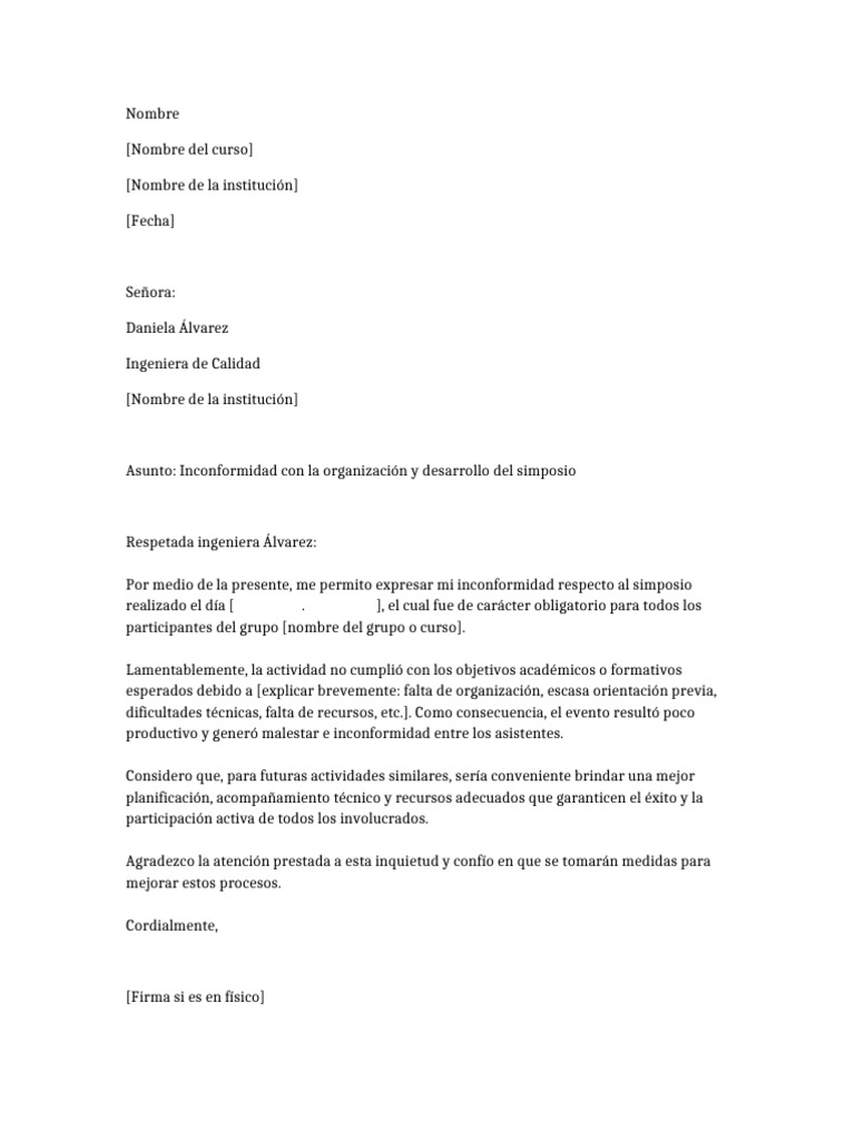 Inconformidad por Simposio Mal Organizado | PDF
