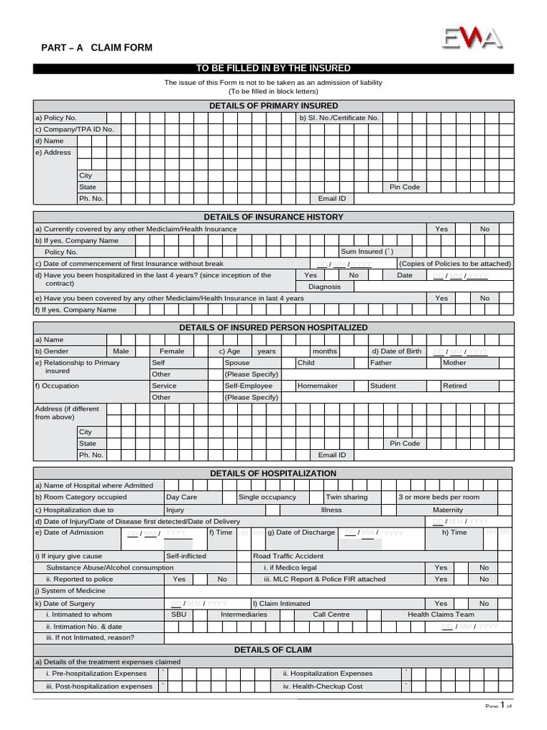 Claim Form New | PDF | Health Care