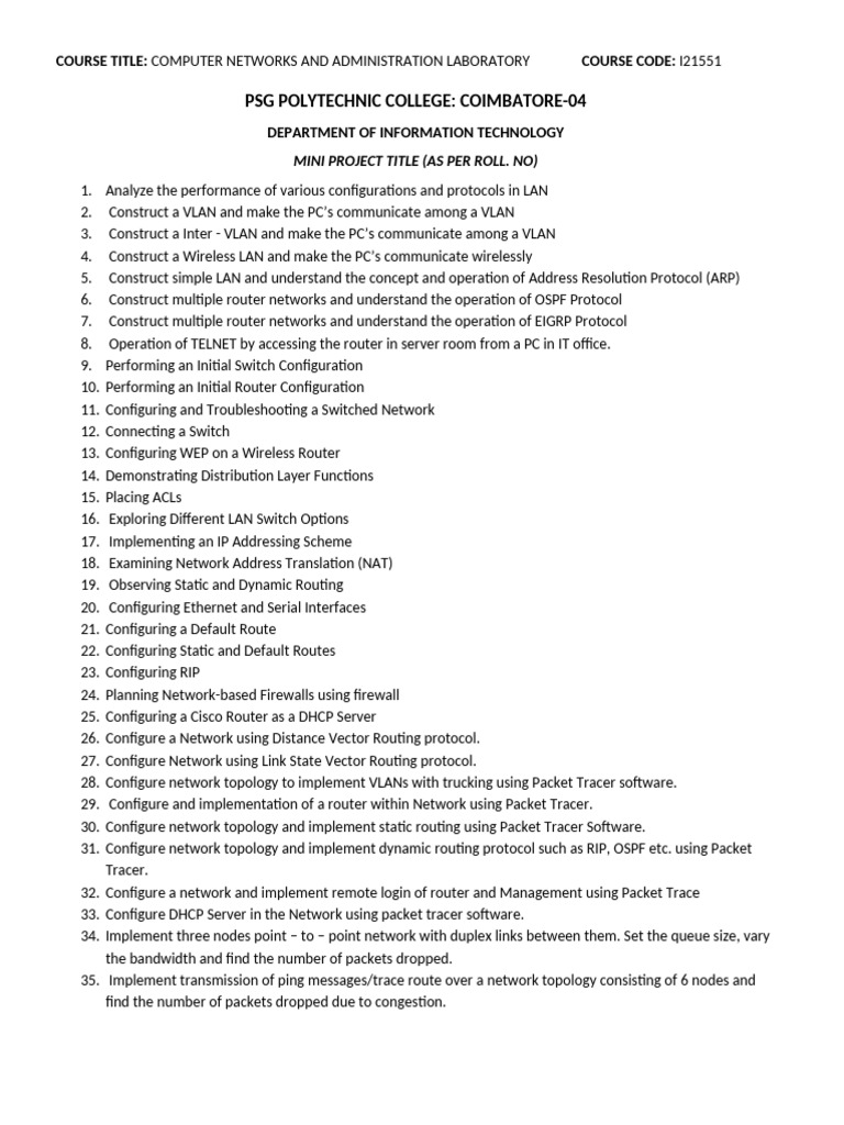 CNA Mini Project Title | PDF | Computer Network | Router (Computing)