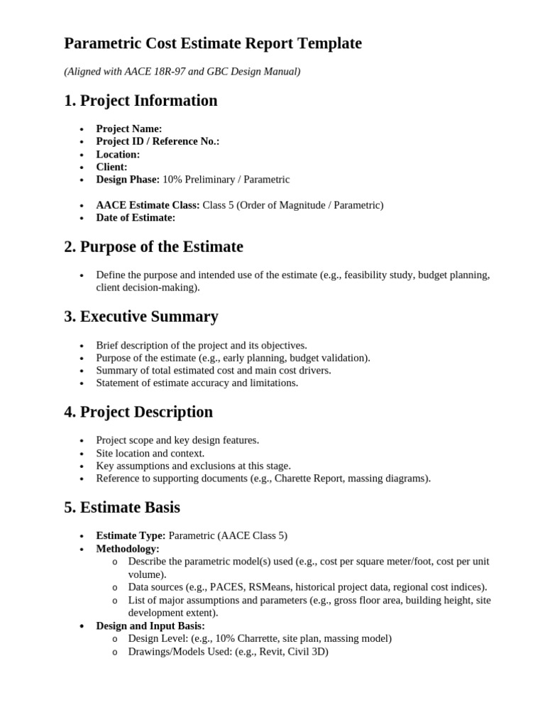Parametric Cost Estimate Report Template | PDF | Risk