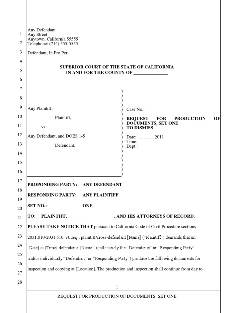 Sample Request For Production of Documents | PDF | Disk Storage | Plaintiff