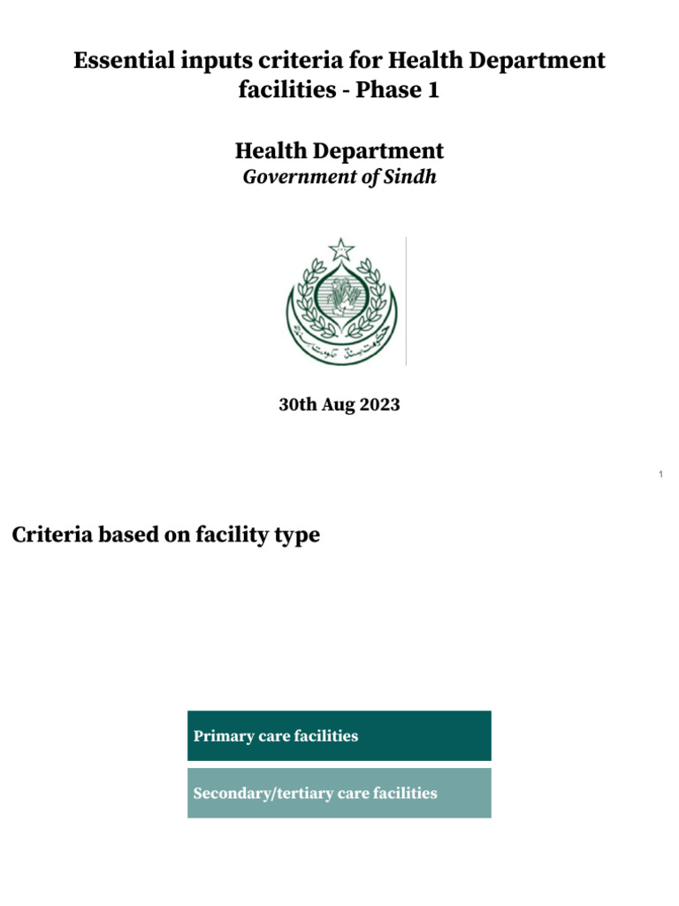 Health Facility Input Criteria Sindh | PDF | Childbirth | Neonatal ...
