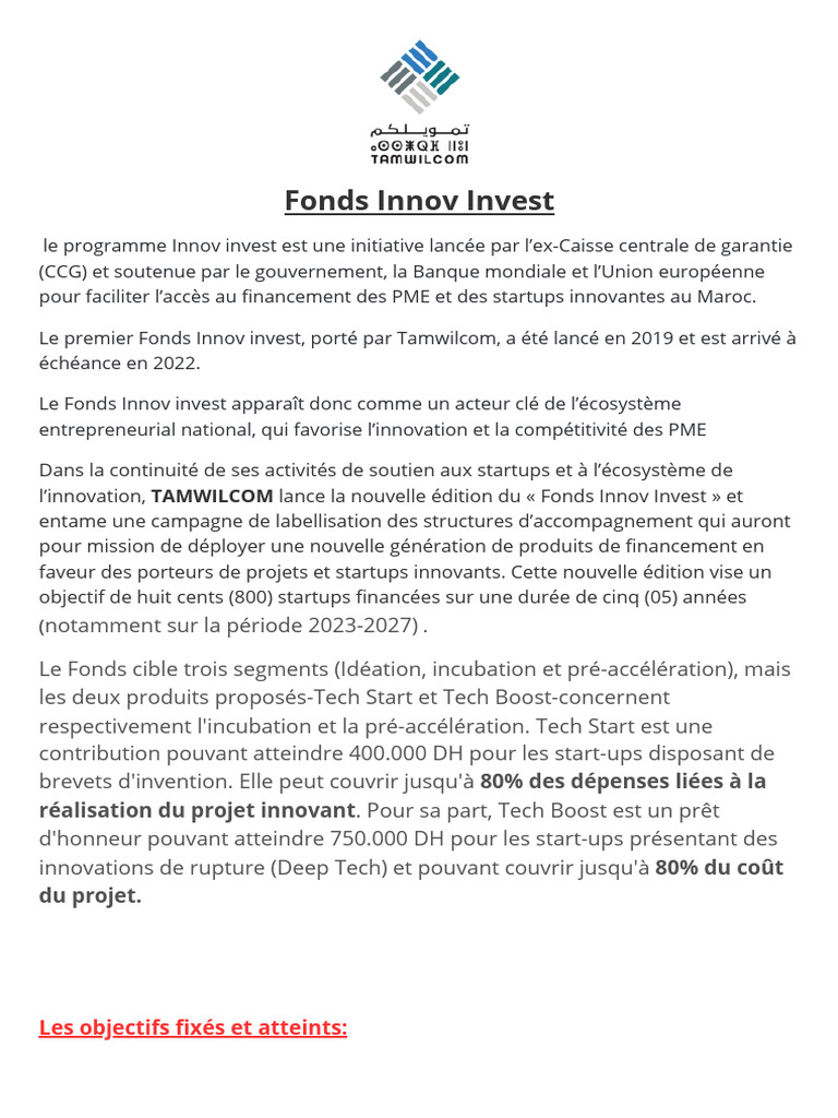 Fonds Innov Invest : Soutien aux Startups | PDF | Start-up | Petites ...